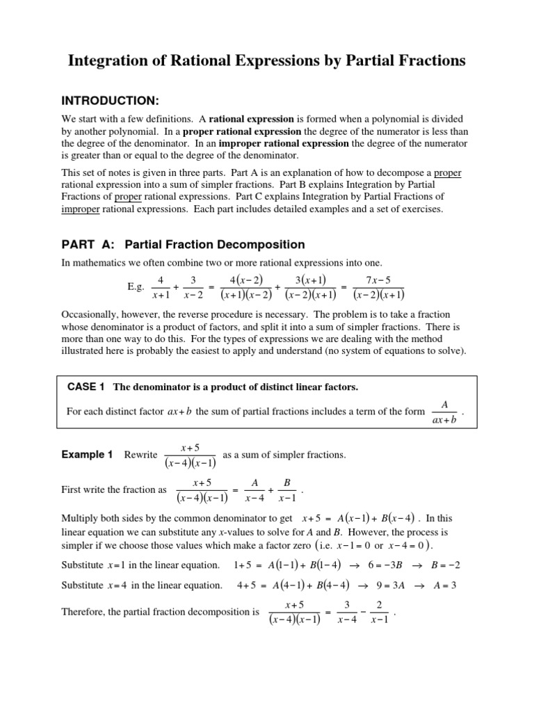 Integration by Partial Fractions | PDF | Fraction (Mathematics ...