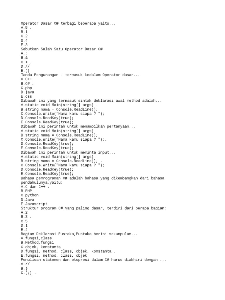 Operator Dasar dalam Bahasa C# | PDF | Komputer