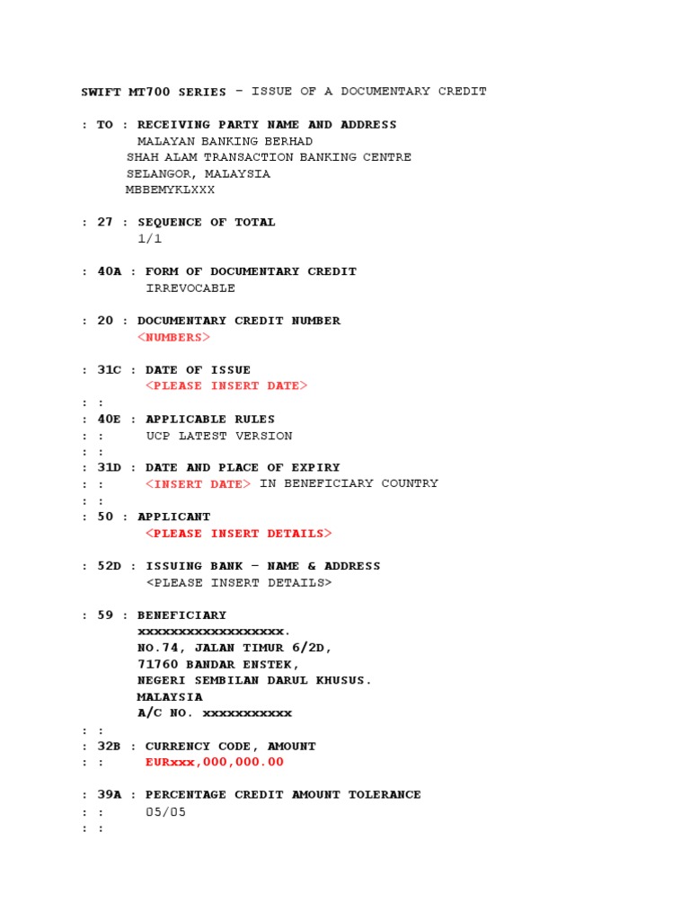 LC Format | Download Free PDF | Letter Of Credit | Financial Services