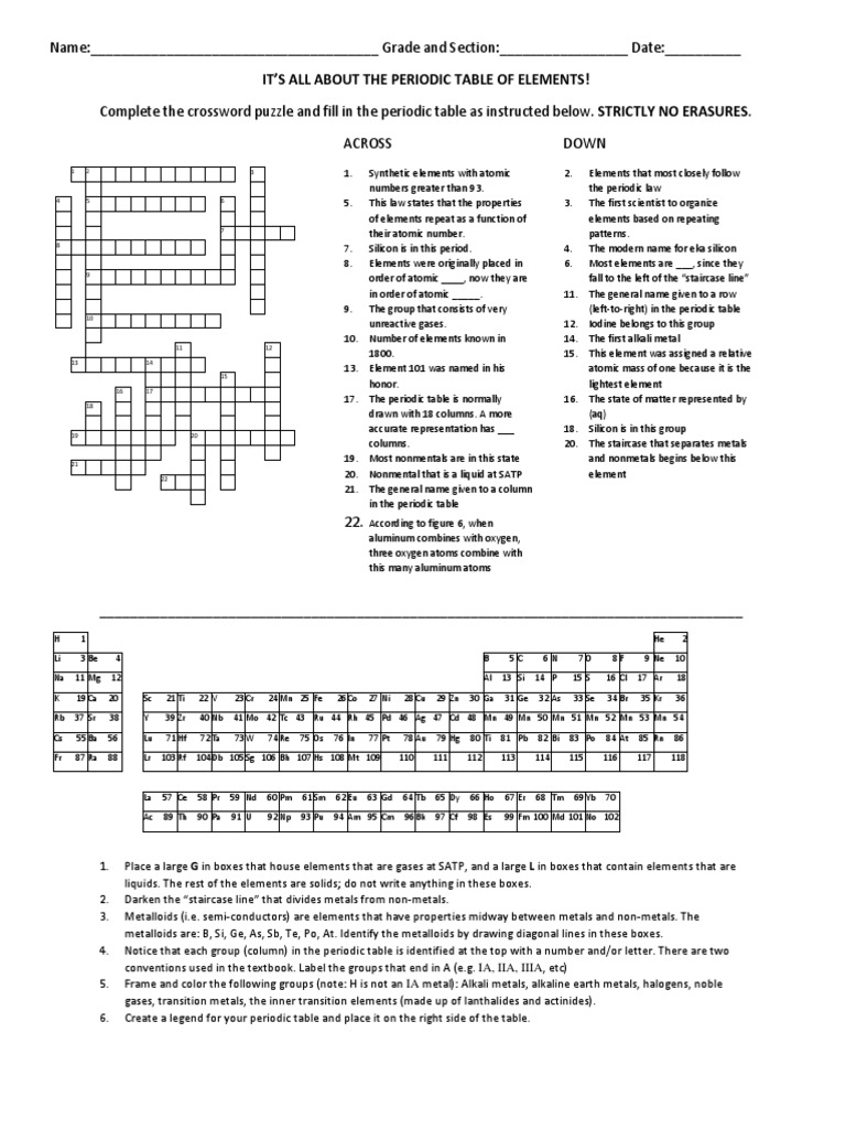 IT'S ALL ABOUT THE PERIODIC TABLE OF ELEMENTS CROSSWORD PUZZLE | PDF ...
