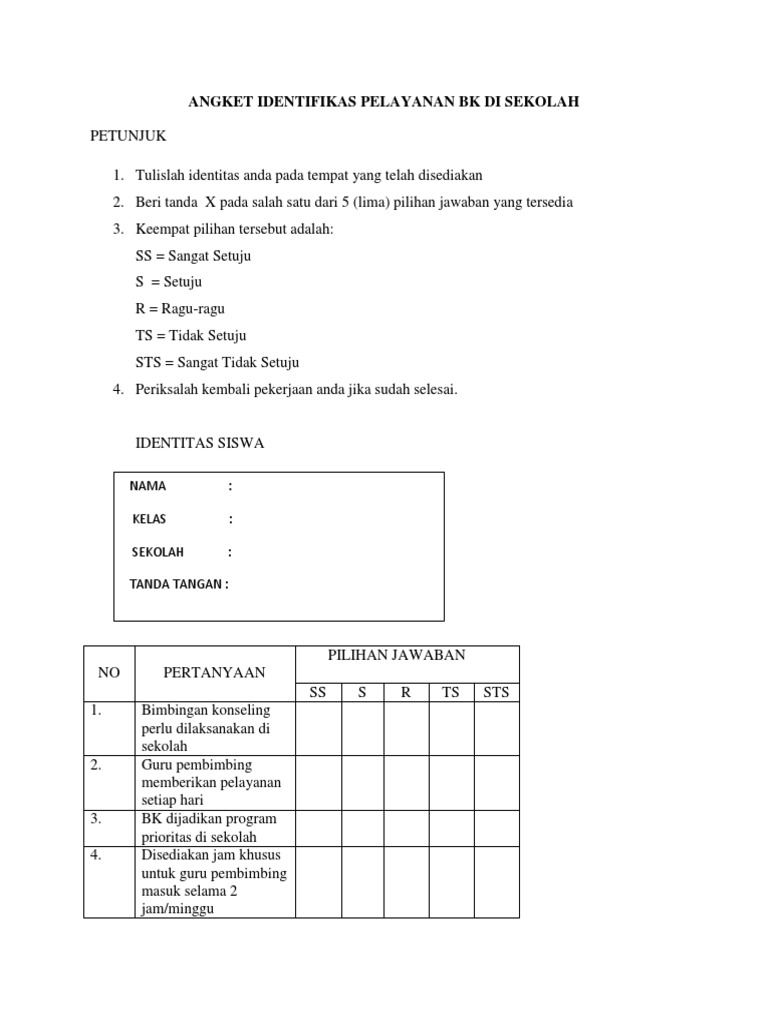 Angket Identifikasi Pelayanan BK | PDF