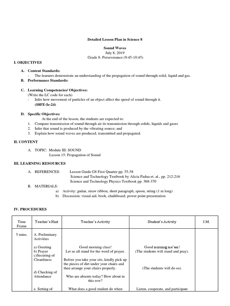 Detailed Lesson Plan 1st Demo | PDF | Sound | Waves