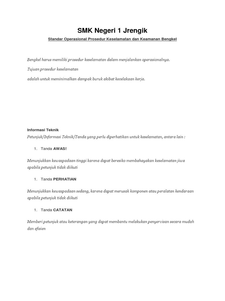 SOP K3 Bengkel | PDF