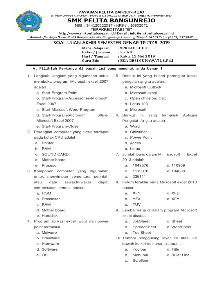 Soal Spreadsheet | PDF