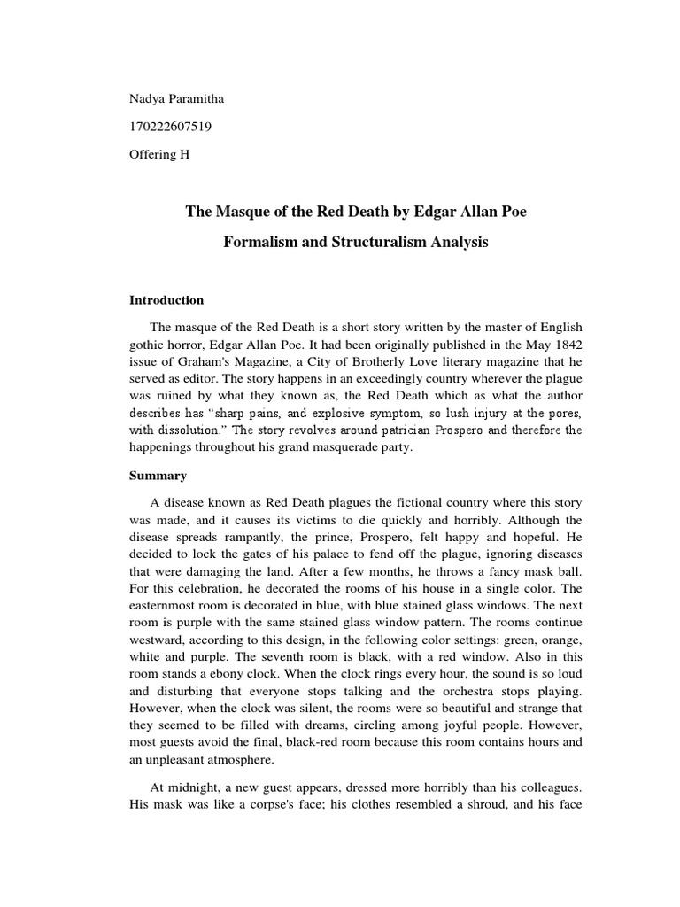 The Masque of the Red Death: A Formalism and Structuralism Analysis of ...