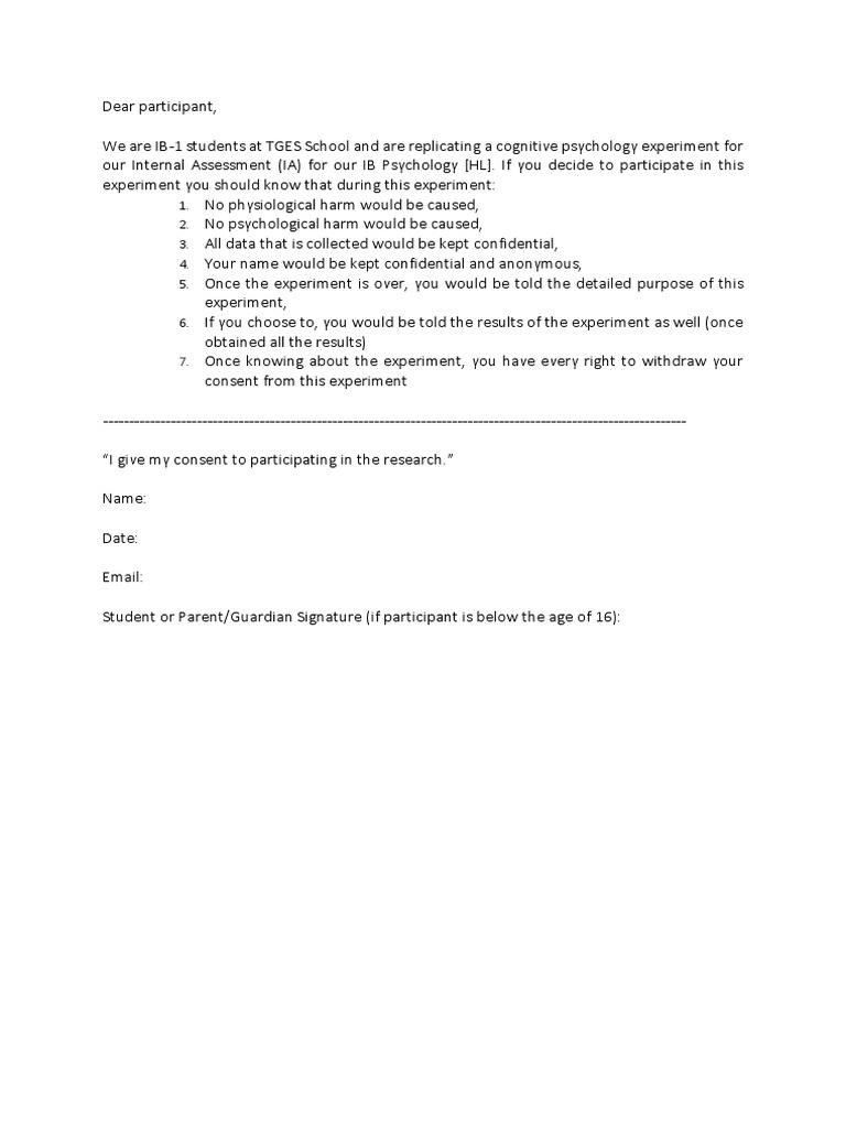 Psychology IA Consent Form | PDF