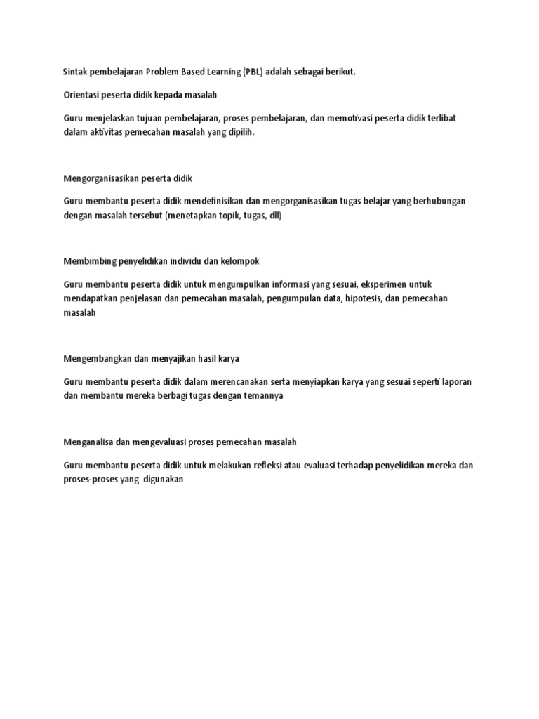 Sintak Pembelajaran PBL | PDF