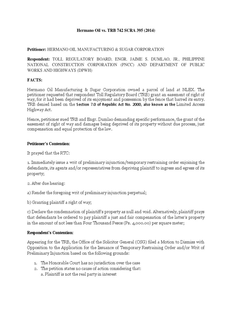 Hermano Oil Vs TRB | PDF | Injunction | Complaint