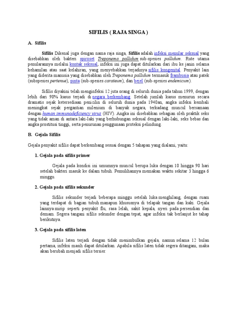 Gejala dan Pengobatan Sifilis (Raja Singa) | PDF