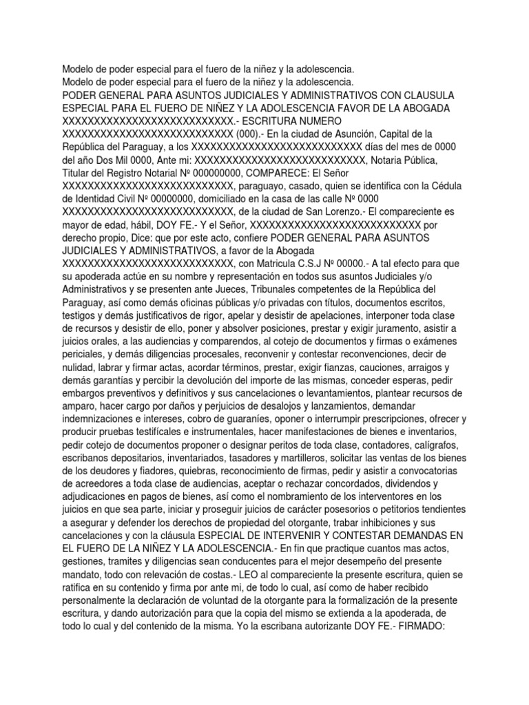 Poder especial para que una abogada represente al otorgante en asuntos ...