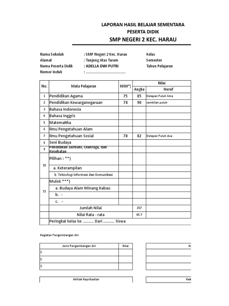 Blangko Rapor Mid SMT | PDF