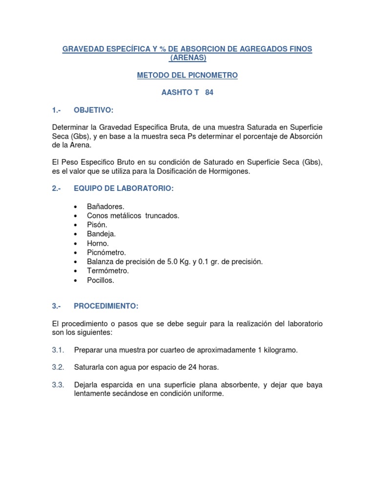 Gravedad Específica y Absorción de Arenas | PDF | Agua | Cantidades fisicas