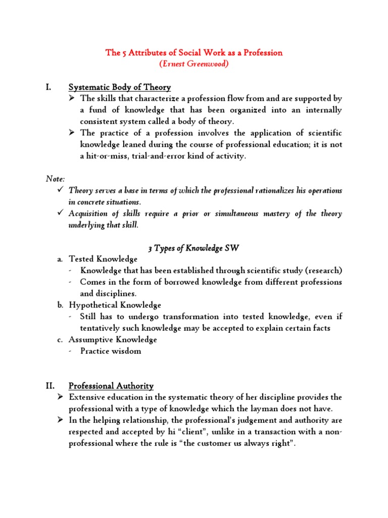 The 5 Attributes of Social Work As A Pro PDF | PDF | Profession | Knowledge