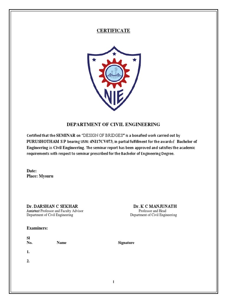 Certificate Contents Seminar | PDF | Bridge | Civil Engineering