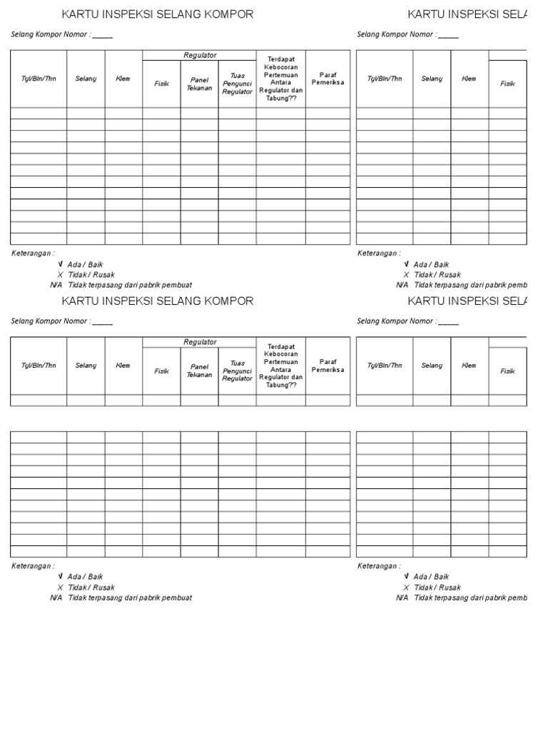 Form Inspeksi Selang Kompor | PDF