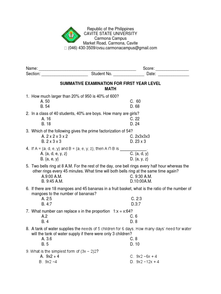 Summative Math | PDF | Ratio | Arithmetic
