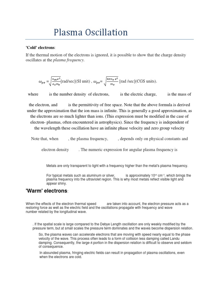 Plasma Oscillation | Download Free PDF | Atomic Nucleus | Physics