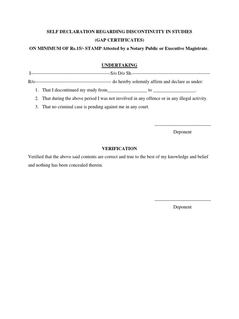 Self Declaration For Gap in Studies | PDF