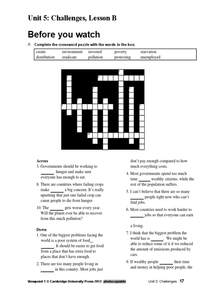 Viewpoint Level1 High Intermediate Unit5 Lesson B Video Activity Worksheets | PDF | Poverty ...