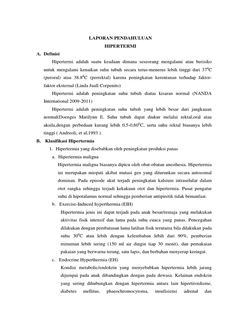 Laporan Pendahuluan Hipertermi 2020 | PDF | Pengembangan Diri ...