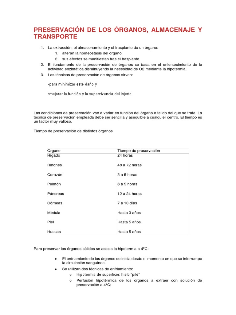 Preservación de Los Órganos | PDF | Transplante de organo | Especialidades Medicas