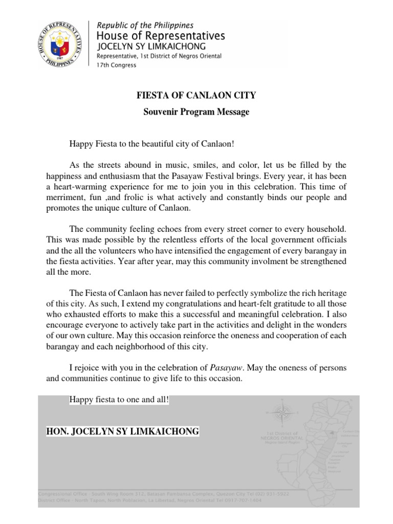 Canlaon City Fiesta Souvenir Message | PDF