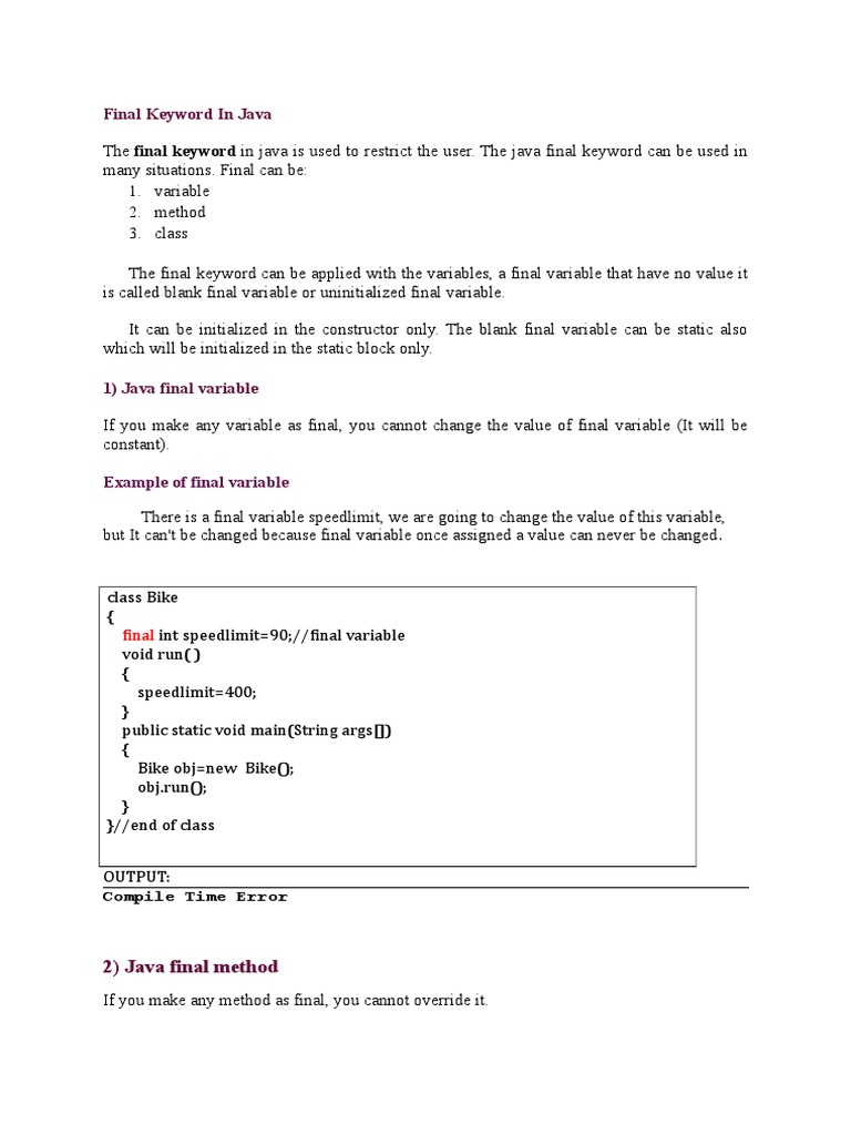 Final Keyword in Java | PDF