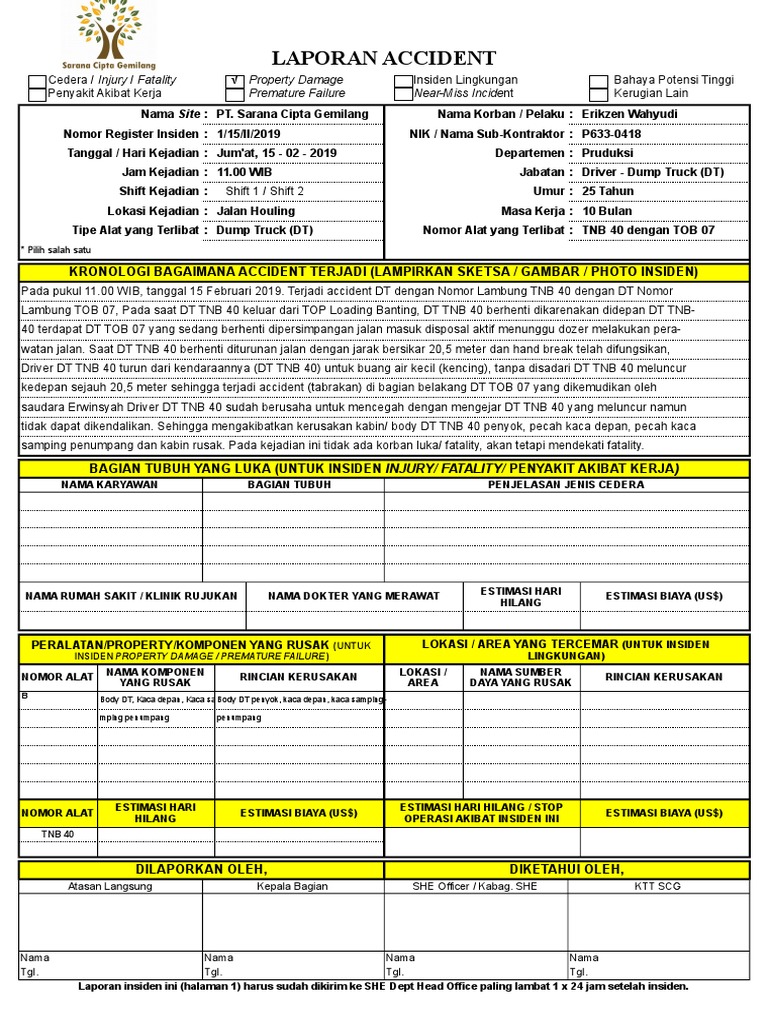 Form Laporan Insiden Dan Accident | PDF