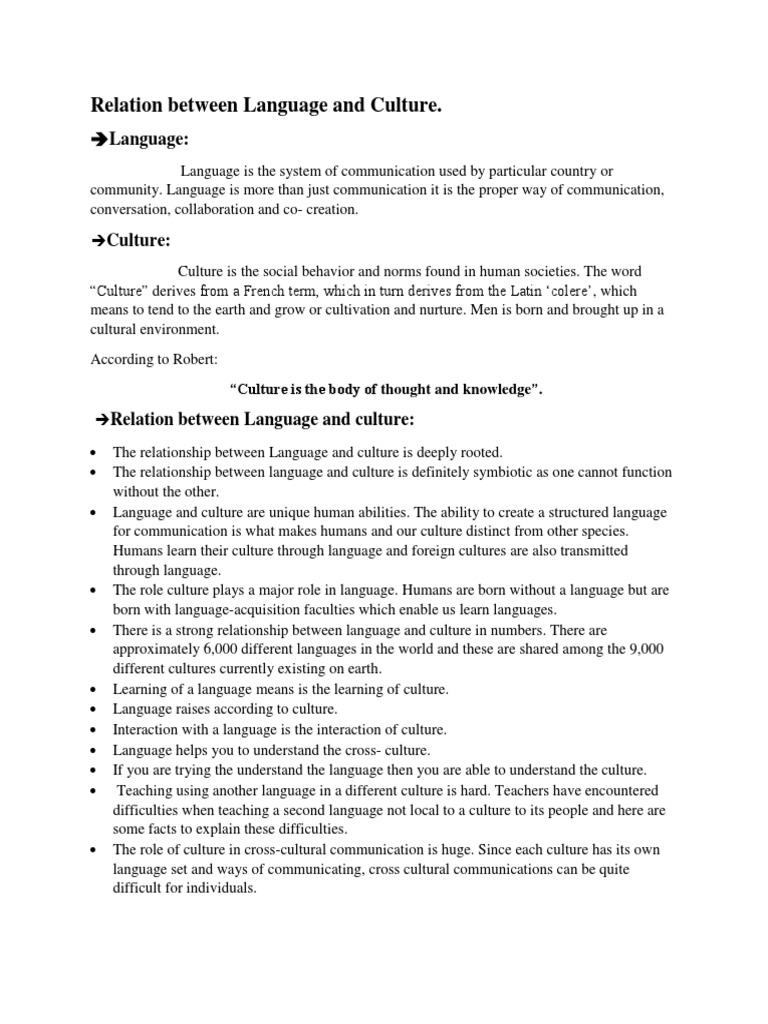 Relation Between Language and Culture | PDF | Human | Communication
