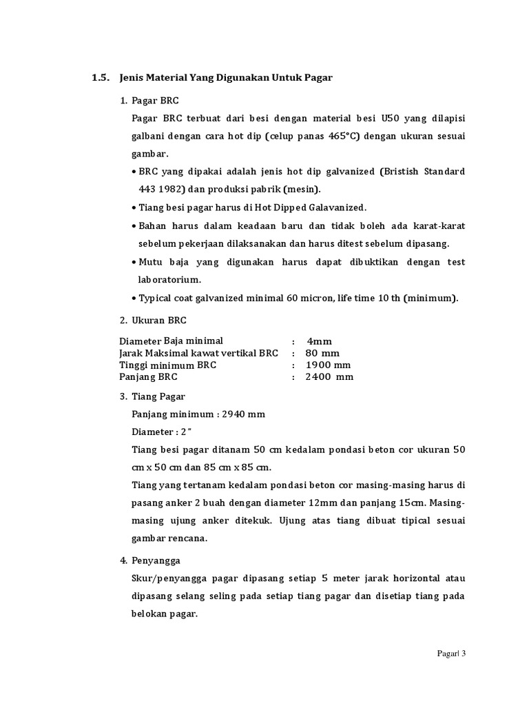 Spesifikasi dan Pemasangan Pagar BRC | PDF | Teknologi & Rekayasa