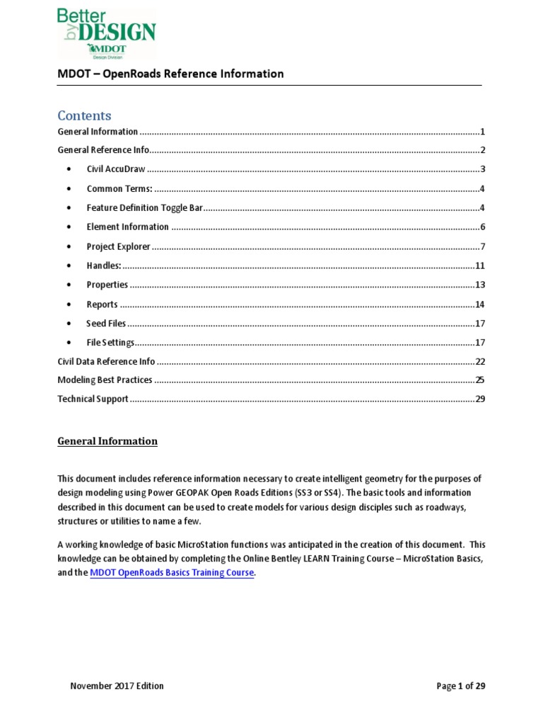 MDOT OpenRoads Reference Info | PDF | Menu (Computing) | Computer File
