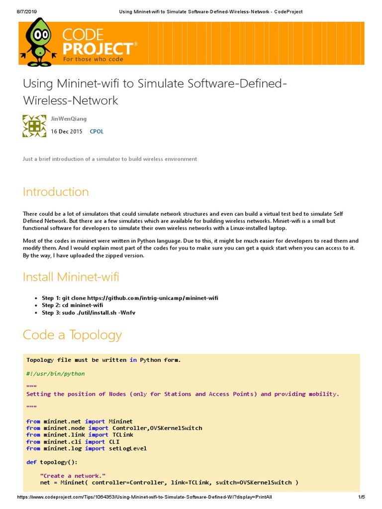 Using Mininet Wifi To Simulate Software Defined Wireless Network Codeproject Pdf Wireless