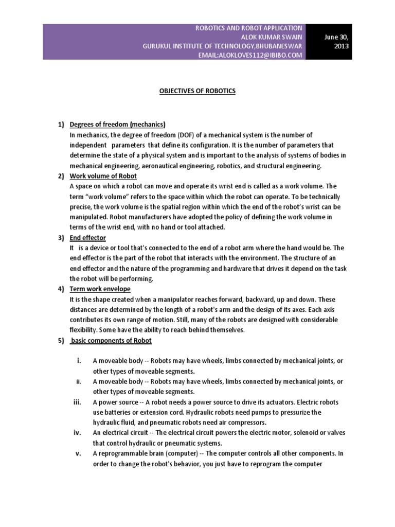 Objectives of Robotics | PDF | Robot | Robotics