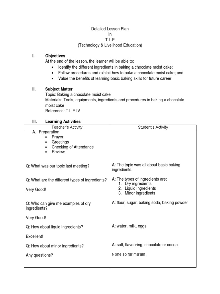 Detailed Lesson Plan | PDF | Cakes | Chocolate