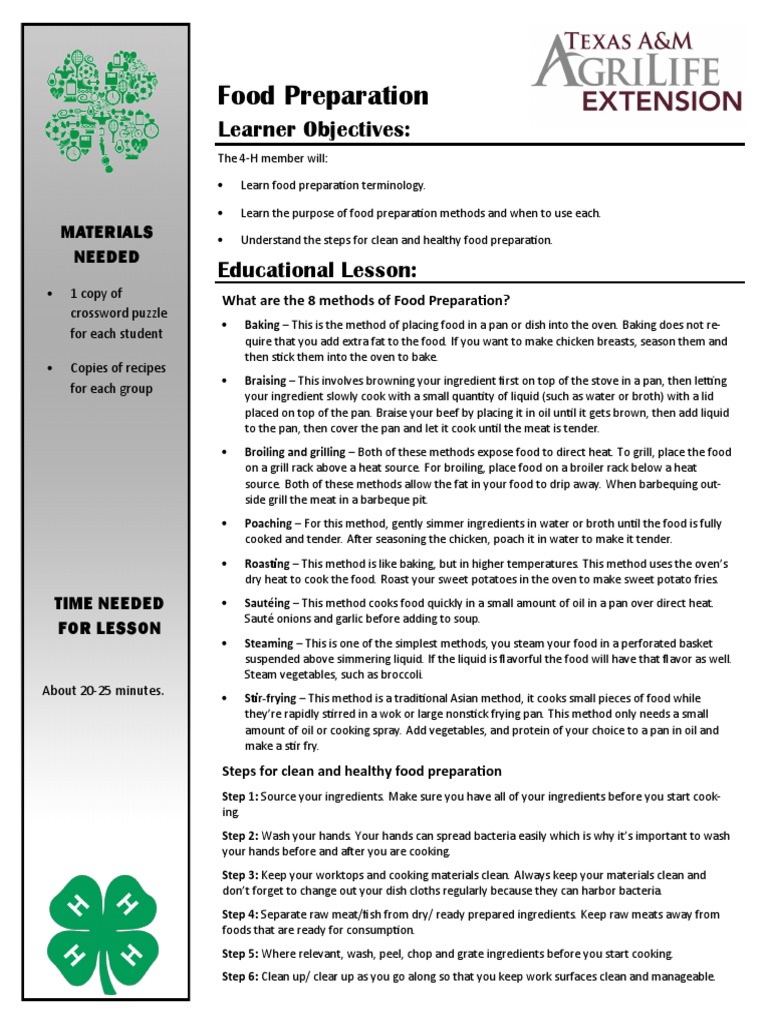 Food Preparation Lesson Plan | PDF | Grilling | Stir Frying