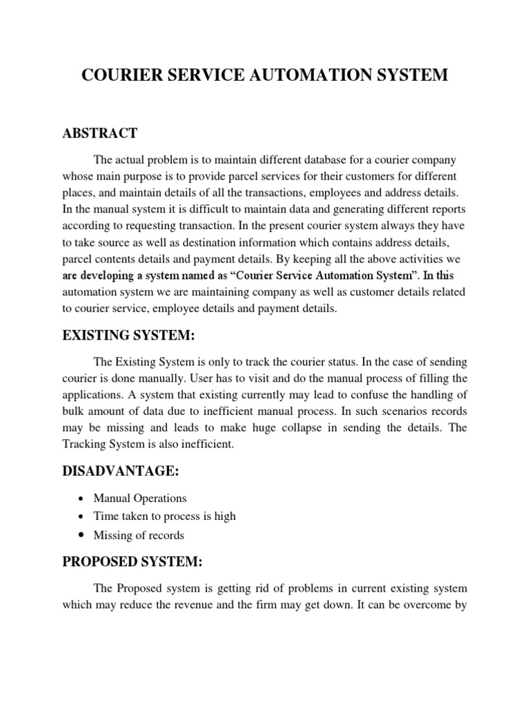 Courier Service Automation System | PDF | Courier | Application Software