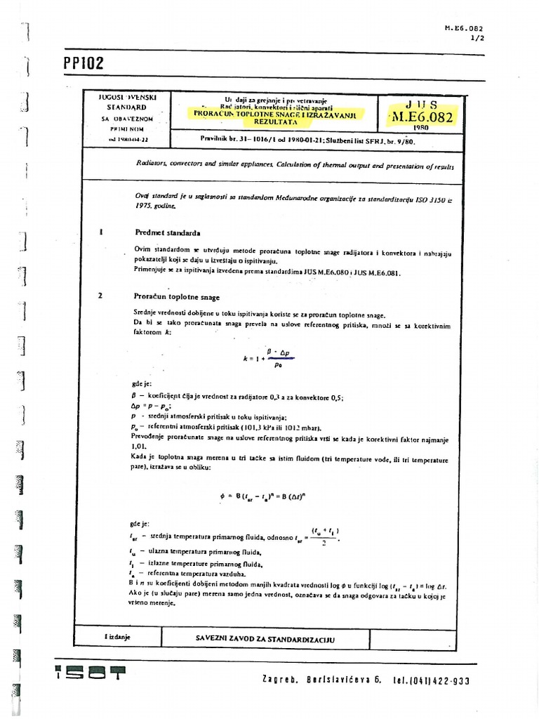 Proracun Toplinske Snage M.e6.082 | PDF