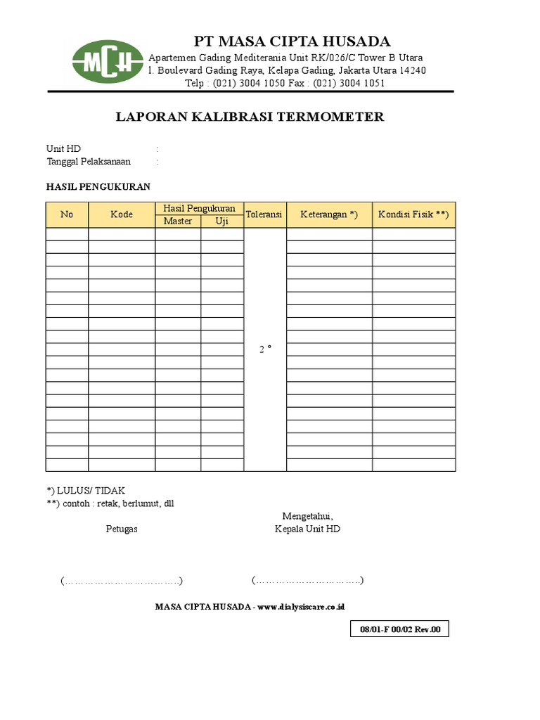08.01-F 00.02 Laporan Kalibrasi Termometer | PDF