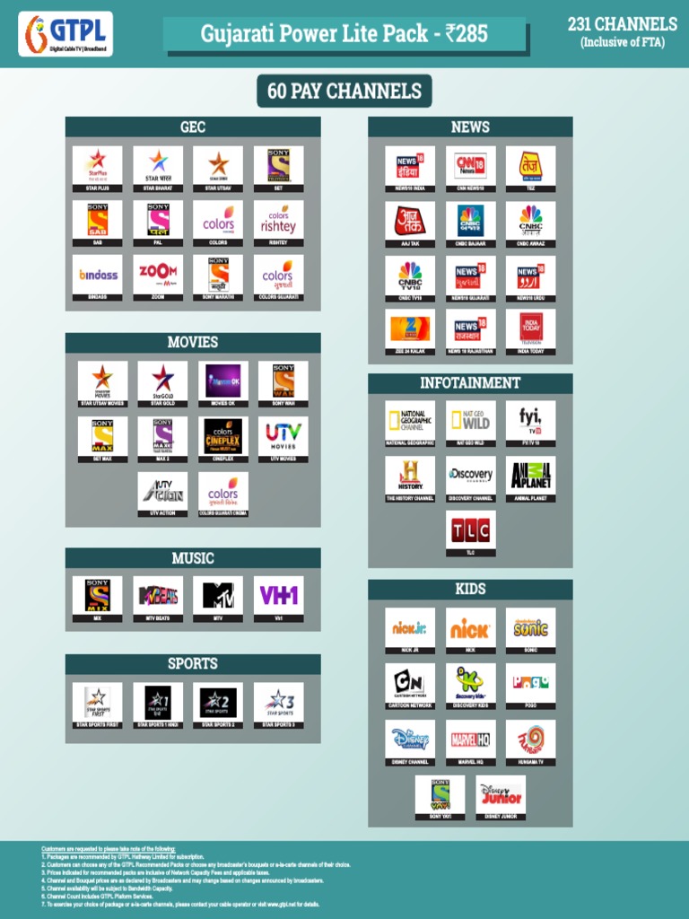 GTPL TV Recharge Plans and Packages | PDF | Entertainment | Media Industry