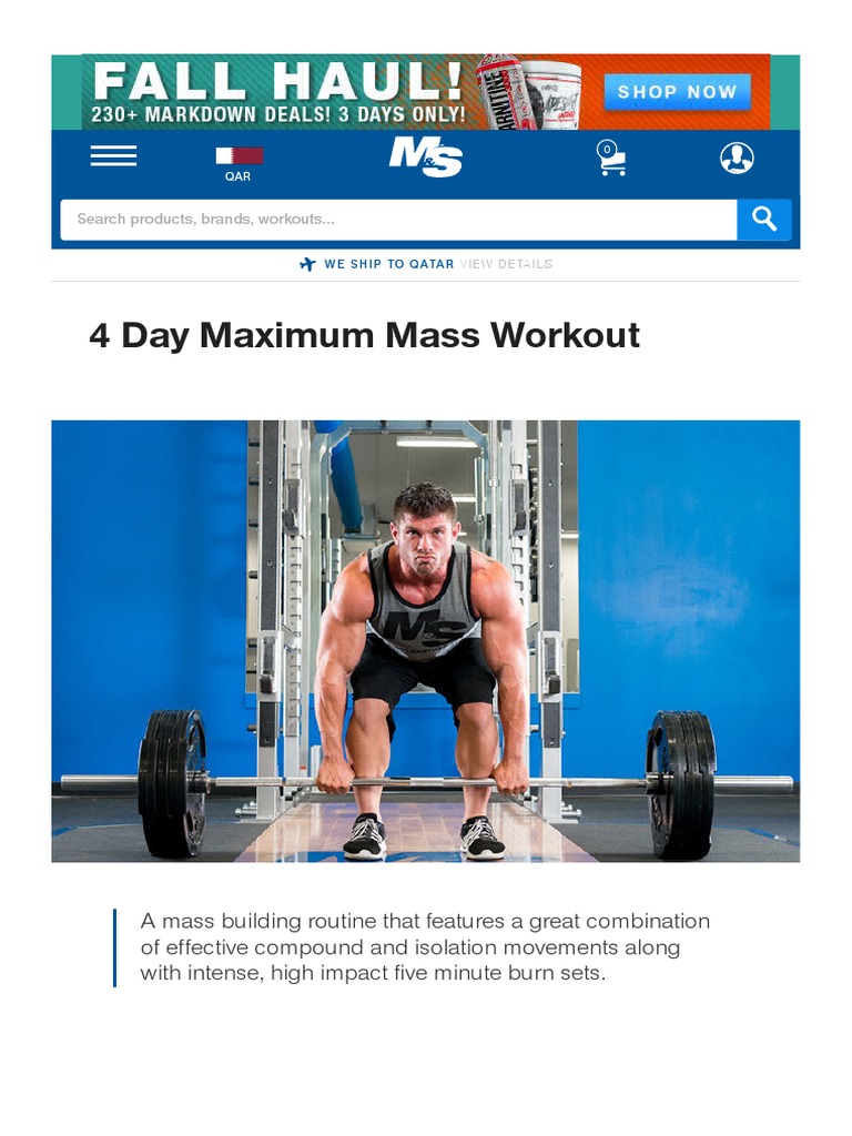 4 Day Maximum Mass Workout - Muscle & Strength | PDF | Sports | Recreation