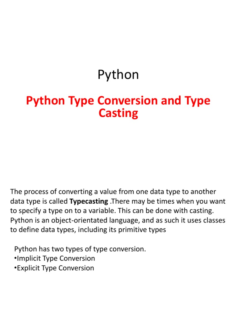 Typecasting in Python | Download Free PDF | Data Type | Mathematical ... Typecasting in Python | Download Free PDF | Data Type | Mathematical ...