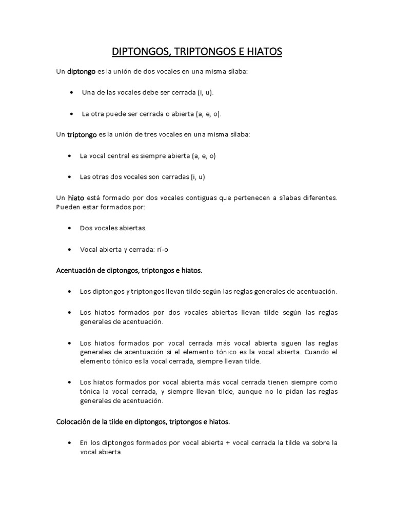 Notas de Clase Sobre Hiatos y Diptongos | PDF