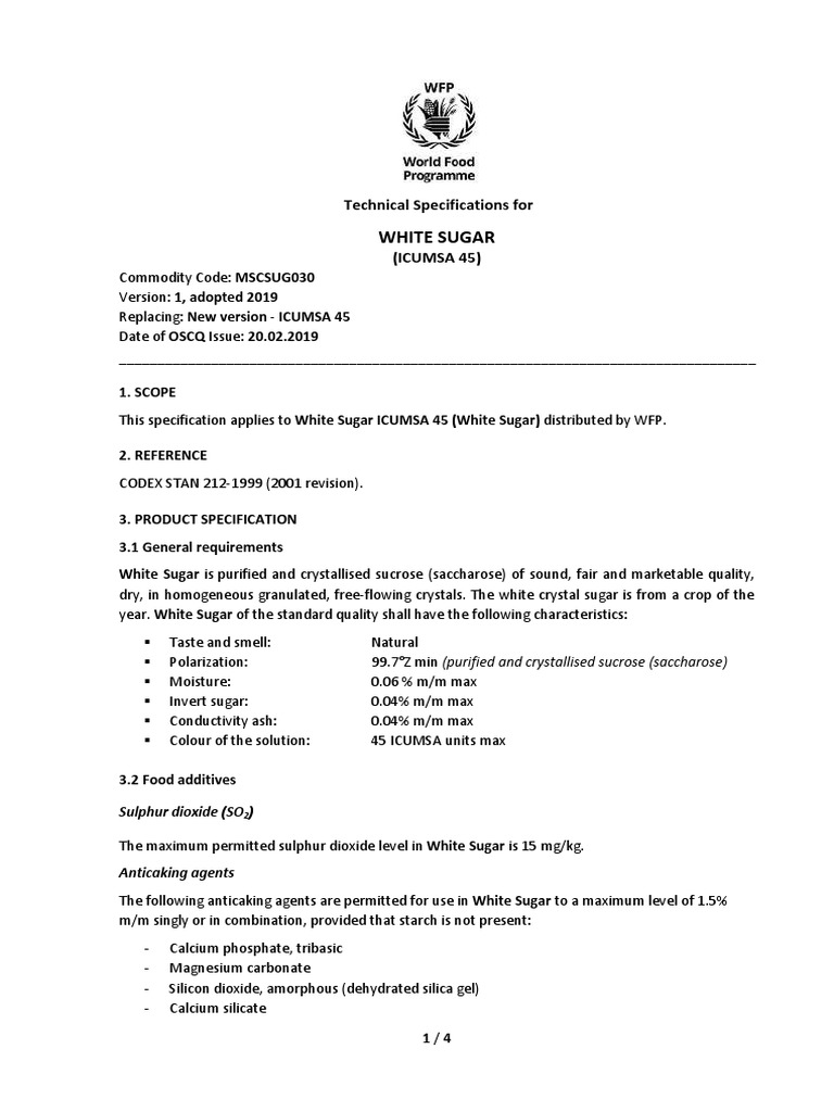ICUMSA 45 Sugar Specifications Guide | PDF | Sucrose | Silicon Dioxide