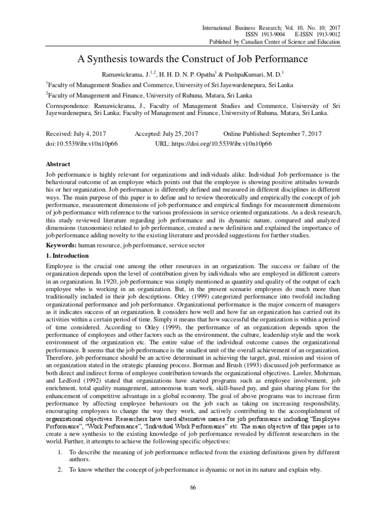 A Synthesis Towards The Construct of Job Performance | PDF | Employment ...