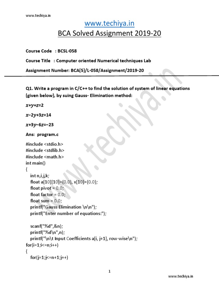 BCSL 058 Computer Oriented Numerical Techniques Lab Solved Assignment 2019 20 | PDF ...