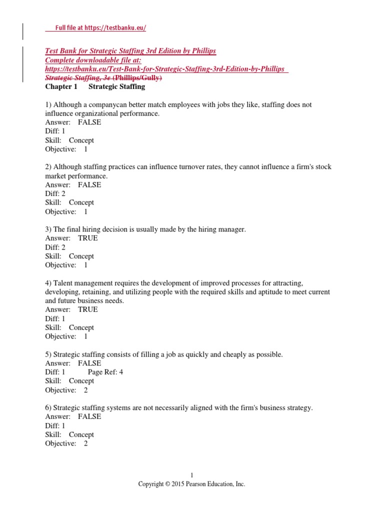 Test Bank For Strategic Staffing 3rd Edition by Phillips | PDF | Human ...