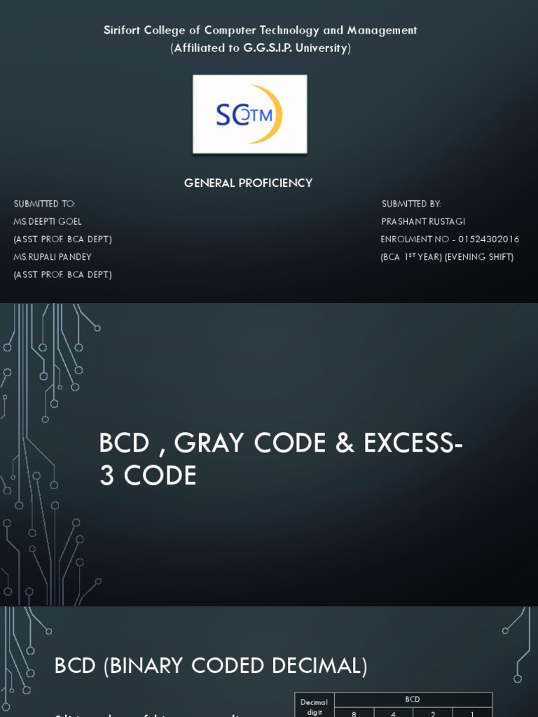 BCD, Gray Code & Excess-3 Code | PDF | Binary Coded Decimal | Teaching Mathematics