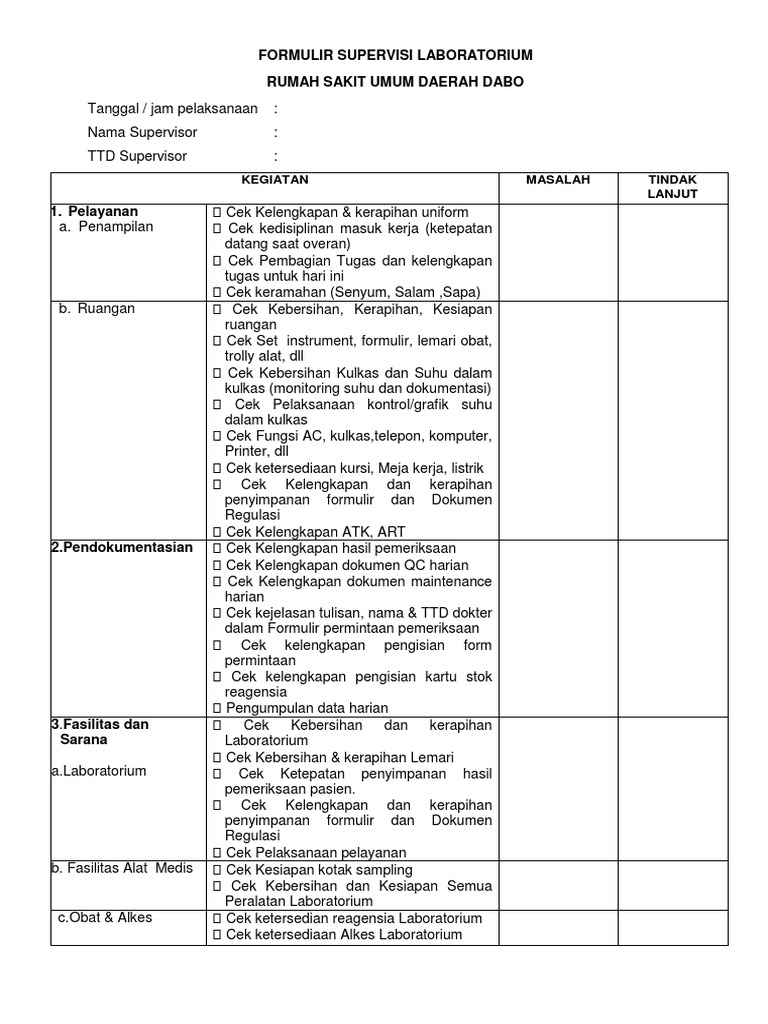Form Supervisi Analis Kesehatan | PDF