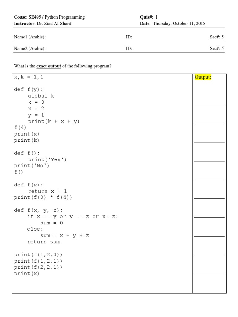 Python Programming Quiz Solutions with Multiple Students' Responses | PDF