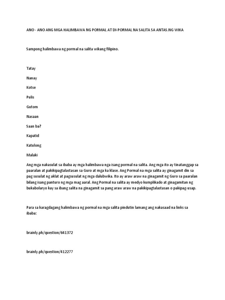 Pormal at Di Pormal Na Salita | PDF